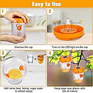 Mayardfun Wasp Traps, Solar Bee Trap Catcher, Wasp Catcher Yellow Jacket Trap with UV LED Light, Nontoxic Reusable Wasp Trap Orange Orange