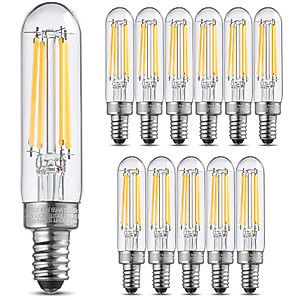 TORCHSTAR 12-Pack T6 LED Bulb, Dimmable Tubular Light Bulb 40 Watt, E12 Candelabra Bulb, 450lm, UL Listed, Edison Filament Light Bulbs for Chandelier, Ceiling Fan, Clear Glass, 2700K Soft White
