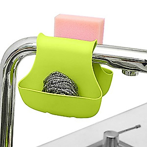 2 Pack Sponge Holder for Double-Sink, FineGood Saddle Caddy Brush Soap Organizer Storage Kitchen Bathroom Plastic Basket - Blue, Green