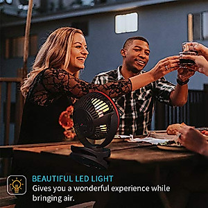 Camping Clip On Fan 5000mAh, 4 Speeds Quiet Airflow Personal Fan with 35 Hours Work Time for Tent Lantern , Hurricane Emergency, Battery Operated Desk Fan With Hanging Hook for Home & Office