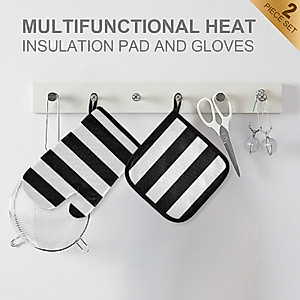susiyo Classic Black and White Striped Oven Mitts and Potholders 2-Piece Set Non-Slip Washable Cooking Gloves for Hot Plate Baking Kitchen Dining Grilling BBQ
