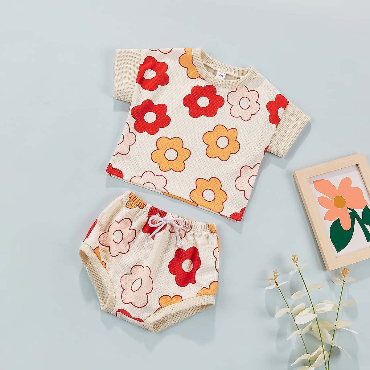 LIOMENGZI Baby Girl Shorts Outfit Flower Print Tank Top Drawstring Bloomer Set Toddler Girl Summer Clothes (Orange, 12-18 Months)