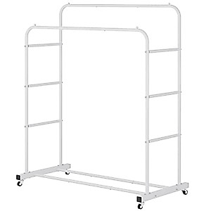 Laiensia Double Rod Garment Rack,Portable Rolling Clothes rack on Wheels,for Hanging Clothes,White