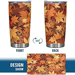 QWEUIOP 20oz Insulated Travel Coffee Mug Autumn Maple Leaf Stainless Steel Tumbler with Lid Double Wall Vacuum Coffee Cup For Hot and Cold Drinks14198