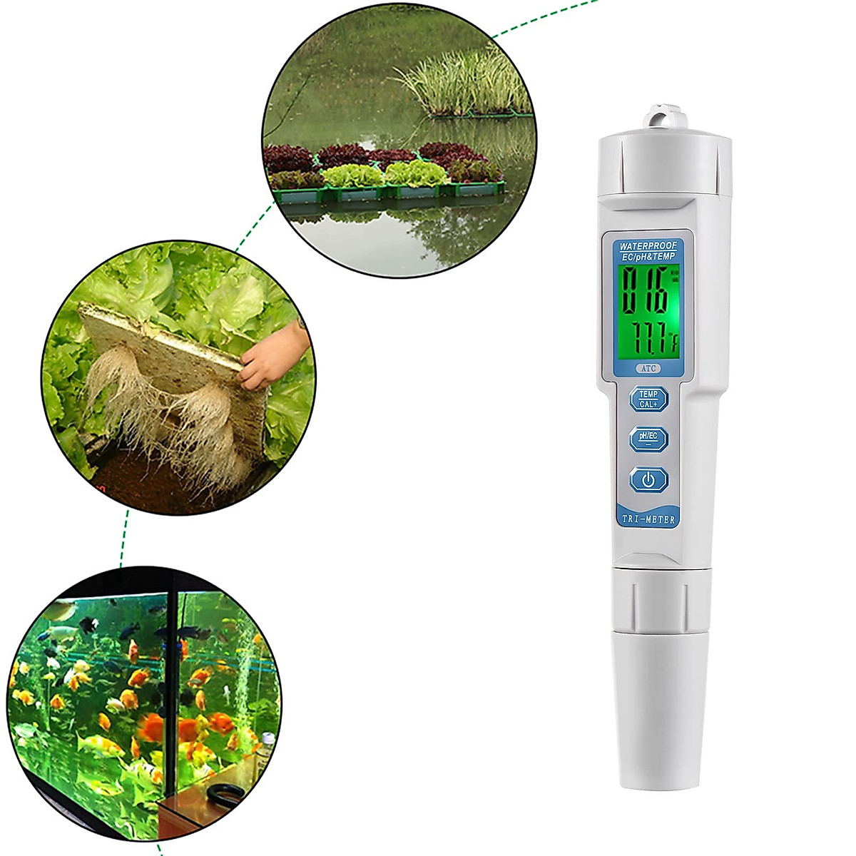 BUZHI pH & EC & Temp Meter, New Professional 3 in 1 Multi-Parameter Water Quality Tester Monitor Portable Pen Type pH & EC & Temp Meter Acidometer Water Quality Analysis Device