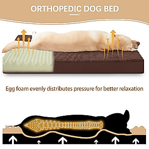 MIHIKK Large Dog Bed with Removable Washable Cover, Orthopedic Dog Crate Bed Large Breed, Waterproof Pet Bed, Big Flat Dog Beds Large Sized Dog Mattress, Brown, 36 inch