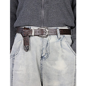 TOPACC Western Embossed Engraved Tooled Leather Belt for Women Brown Cowgirl Cowboy Country Belts for Jeans Pants Girls