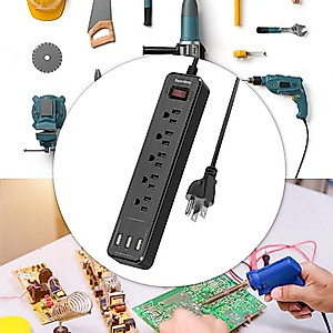 Power Strip, SUPERDANNY 5-Outlet Surge Protector, 3 USB Ports, 4.5 Ft Extension Cord, 900 Joules, Mountable, Overload Switch, Protected Indicator Light, Multiple Protections for Home Office, Black