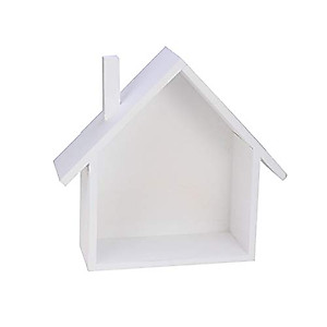 Cabilock Small House Shaped Wall Shelf Wooden Wall Mounted Storage Shelf Storage Organizer Display Box for Bedroom Living Room Kitchen Office (White)