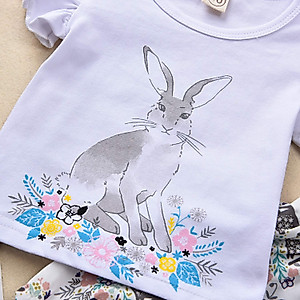 Aalizzwell Baby Girl Easter Outfit, Toddler Bunny Shirt Suspender Headband Boutique Clothing (Gray, 4T)