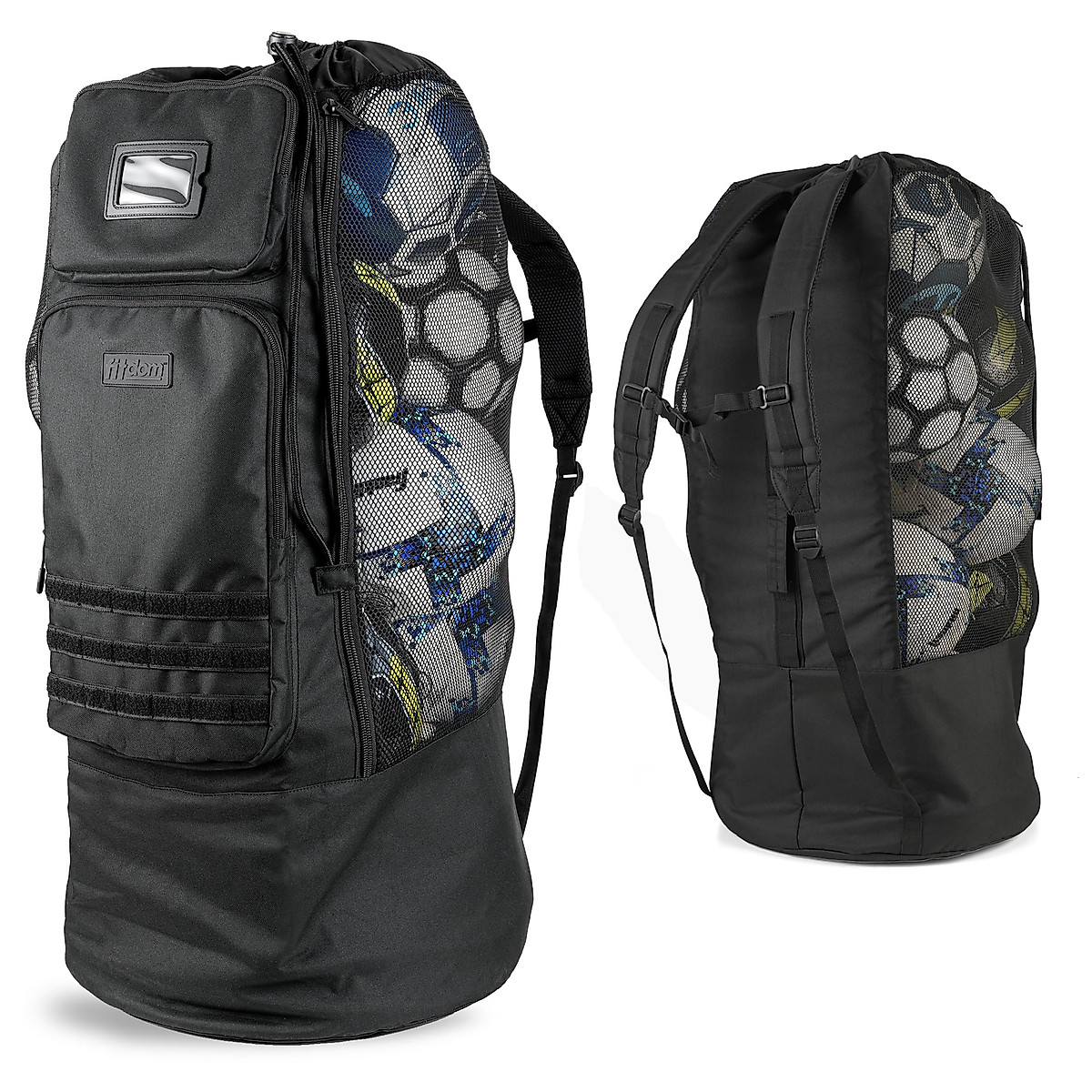 Fitdom Heavy Duty XL Soccer Mesh Equipment Ball Bag w/Adjustable Backpack Shoulder Strap Design for Coach. 2 Different Size Front Pockets for Sporting Accessories. Best for All Outdoor & Water Gears