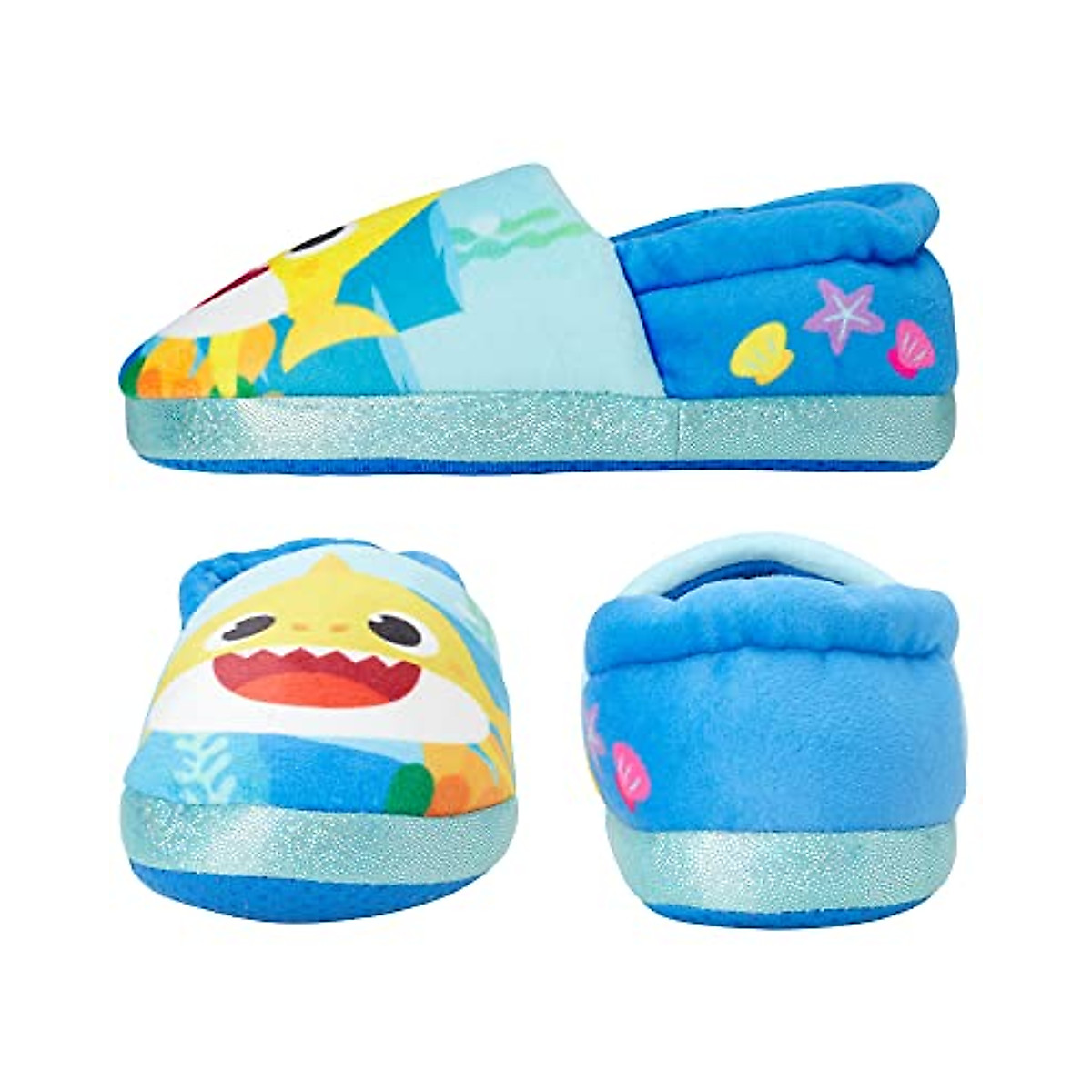 Nickelodeon Plush Fuzzy Slippers, Non-Skid Sole (Toddler/Kid, Boys' Baby Shark Blue, 11-12 Little
