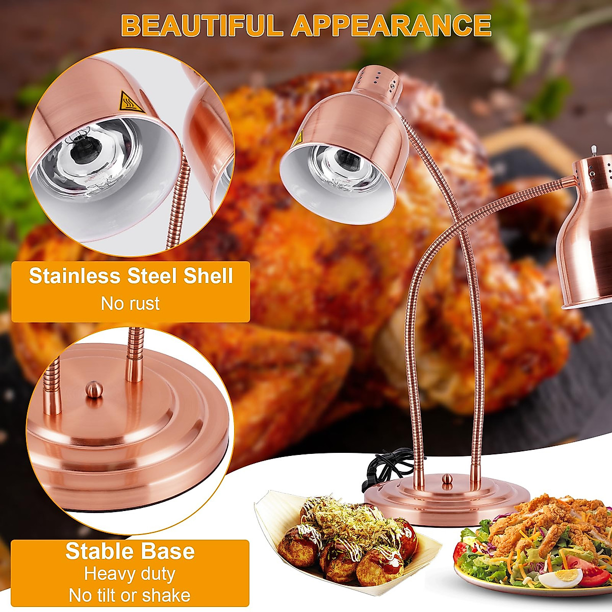 YMJOINMX Food Warmer Lamp Heat Lamp with Bulbs for Food Heating Lamp Commercial Food Buffet Warmer Lamp Restaurant Food Service