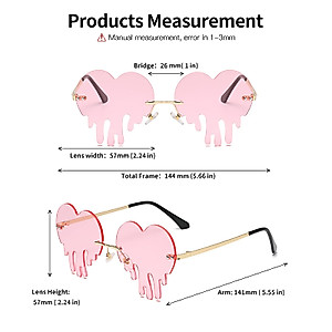 BOJOD Dripping Heart Shaped Sunglasses for Women Rimless Tinted 90s Melting Drippy Heart Glasses colored Sunglasses for Party PINK