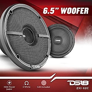 DS18 ZXI-62C 6.5" 2- Way Car Audio Component Speaker System with Kevlar Cone - 240 Watts 4-Ohm - Set of Woofer, Crossover & Tweeter