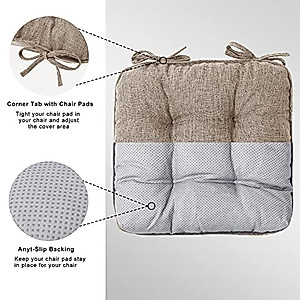 EAIMi Indoor Chair Cushions for Dinning Chairs 4 Packs| Tufted Memory Foam Overstuffed Kitchen Chair Pads with Ties | Textured Non Slip Back Seat Cushions 15.5x15.5x4 Inches Khaki