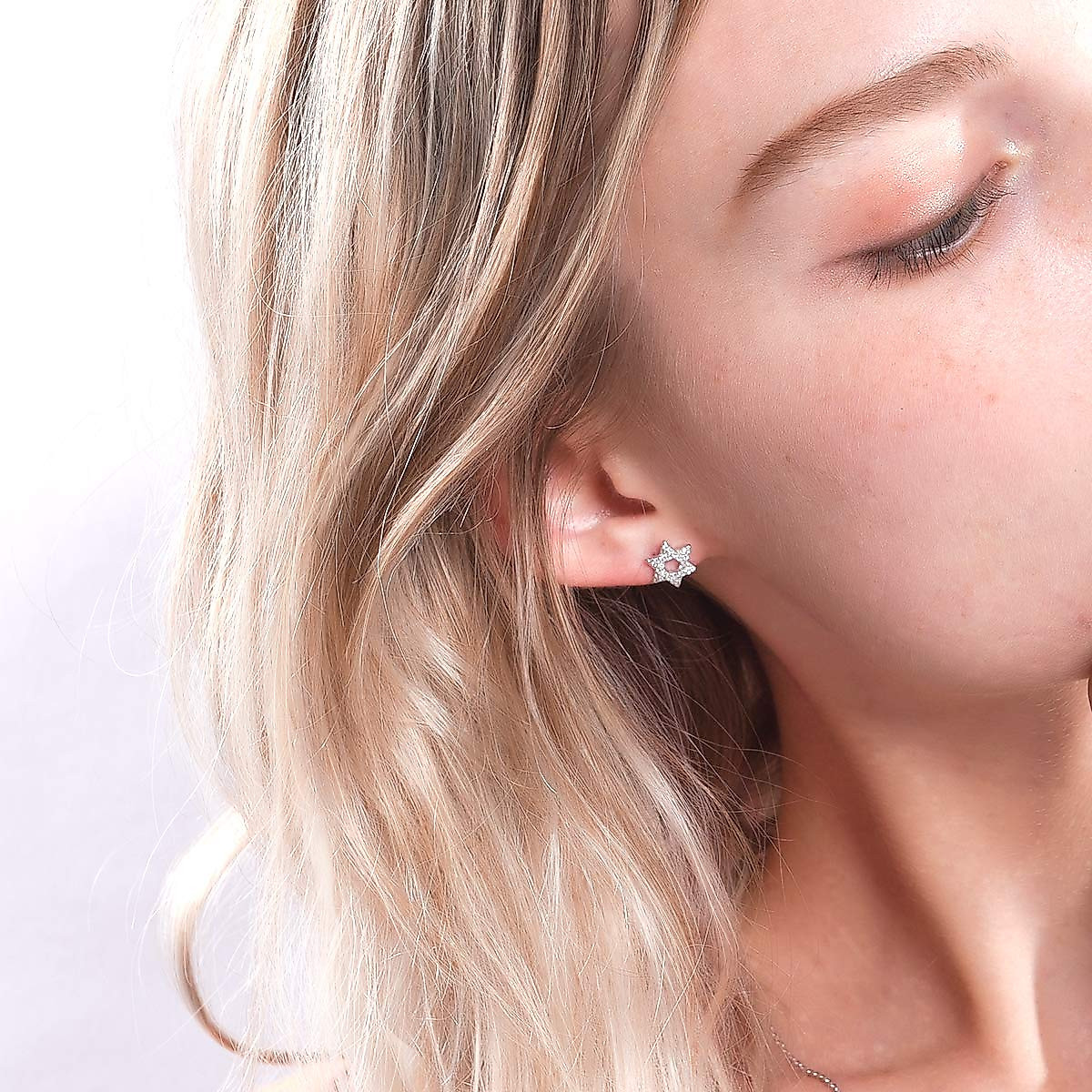 ChicSilver Tiny CZ Star Earrings Magen Star of David Stud Earrings 925 Sterling Silver Hypoallergenic Earrings for Women