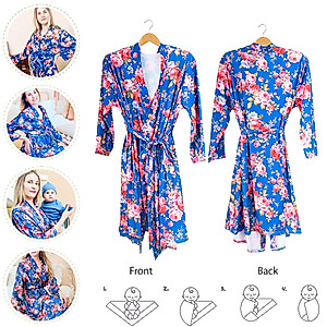 RNOONY Mommy and Me Robe and Swaddle Set M/L Color Black, Maternity Robe and Matching Baby Set, 2 Matching Hospital Outfits Nursery-Swaddling-Blankets for Boys Girls