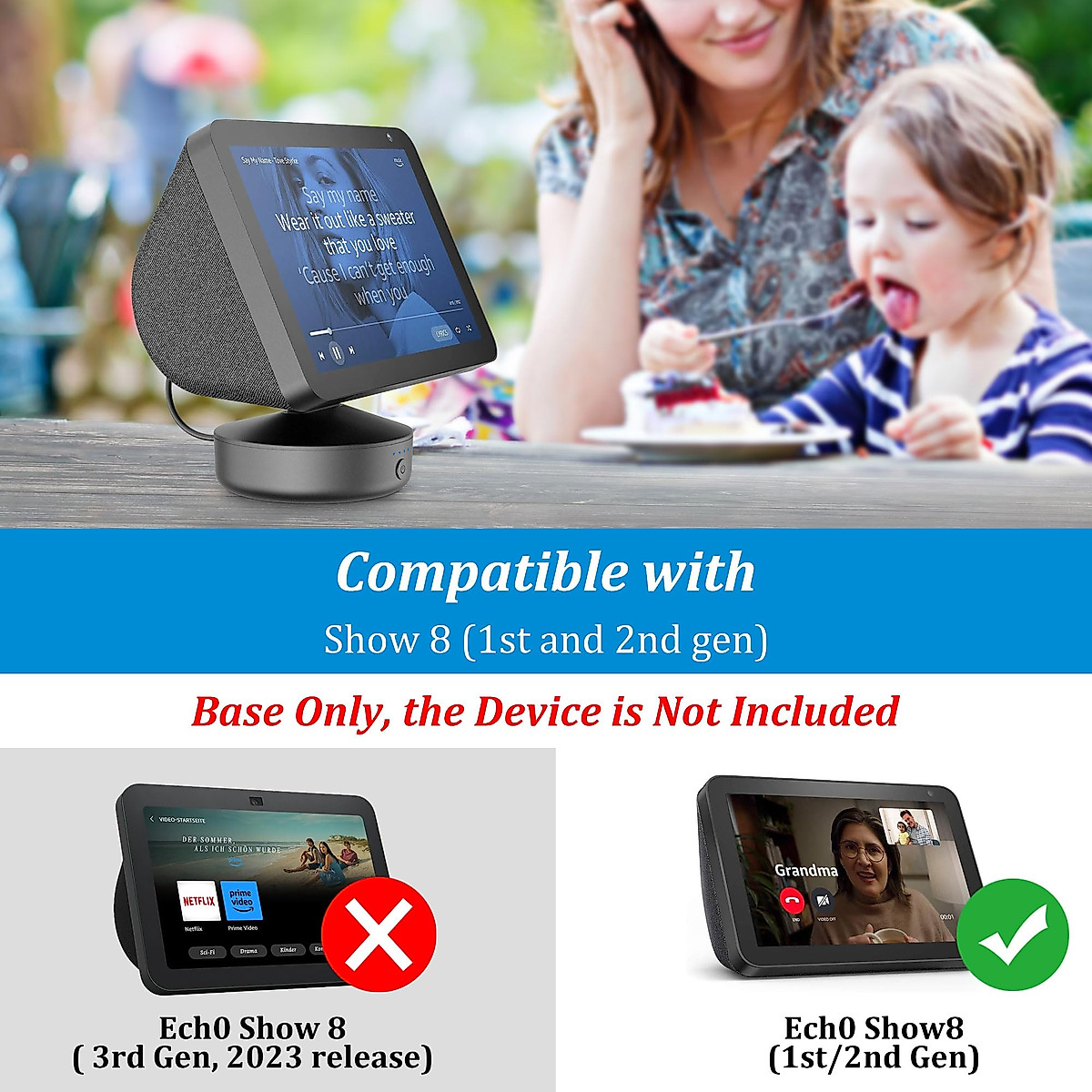 PlusAcc Battery Base for Echo Show 8 (1st Gen & 2nd Gen) - 10000 mAh Portable Battery Charger Stand for Alexa Echo Show 8 (1st & 2nd Gen), Tilt Function (Black)