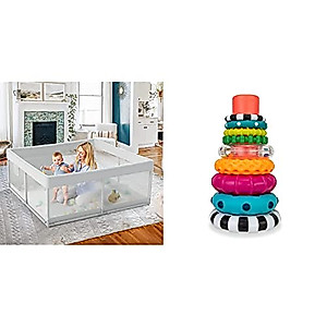 Fodoss Baby Playpen, Playpen for Babies and Toddlers, 47x47inch Small Baby Play Pen, Play Yard for Baby, Extra Large Baby Playard & Sassy Stacks of Circles Stacking Ring STEM Learning Toy