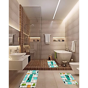 Mid Century Modern Kitchen Rug Sets 3 Piece Midcentury Retro Grid and Starbursts Orange Geometric Cushioned Floor Mats Washable Doormat Anti Fatigue Non-Slip Kitchen Runner Rugs Bedroom Area Carpet