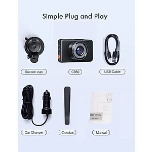 DAJKRTIA Dash Cam 1080P Car Dash Camera, Super Night Vision Driving Recorder 3 Inch LCD Screen 170° Wide Angle, G-Sensor, Accident Record, Loop Recording