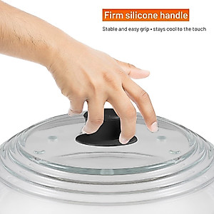 Microwave cover glass - Microwave splatter cover 100% Food Grade, Glass Microwave covers for food splatter BPA Free and Dishwasher Safe, Vented Plate cover Lid Silicone Knob, 9.5" - Bezrat (Black)