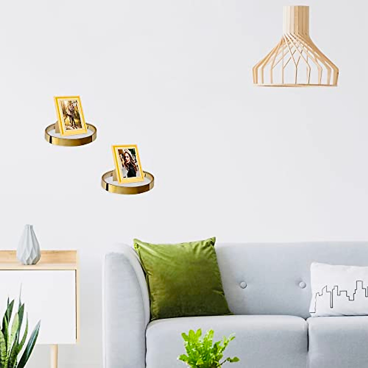 YOLS Small Floating Shelf, Gold Round Metal with Clear Acrylic, Small Shelves for Wall Décor (Round Medium 5.8 Inches 2pcs)