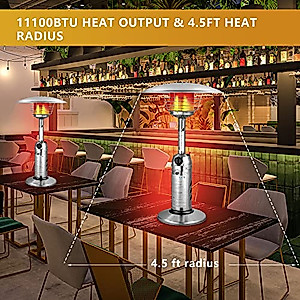 Tangkula Tabletop Propane Patio Heater, 11,000 BTU Portable Outdoor Heater W/Adjustable Flame, Simple Ignition System, Tipping-Over Protection, Ideal for Courtyard, Garden, Patio Restaurant (Silver)