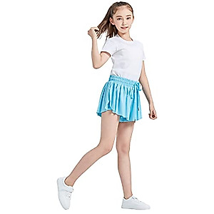 Leftear Flowy Skirt Shorts for Teen Girls Gym Yoga Athletic Workout Running Women Cute Tennis Skorts Skirts High Waisted Preppy Trendy Clothes Summer(Light Blue Green Lavender,S)