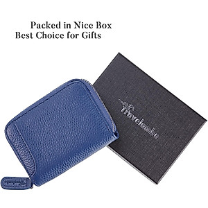 Travelambo Genuine Leather Coin Case Small Wallet YKK Zipper(Blue)