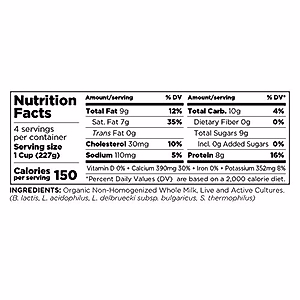 Maple Hill Creamery Organic Cream on Top Yogurt - USDA Organic Whole Milk Yogurt – Unsweetened No Sugar Added– 100% Certified Grass-Fed Yogurt, Plain, 32 oz