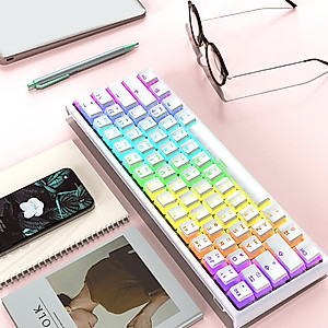 STOGA 60% Gaming Keyboard, White Mini Keyboard with Rainbow Blacklit, Wired Mechanical Keyboard for Computer, 61keys RGB Keyboard with Brown Switch,Pudding Keycap Keyboard for Windows PC/Mac Gamers