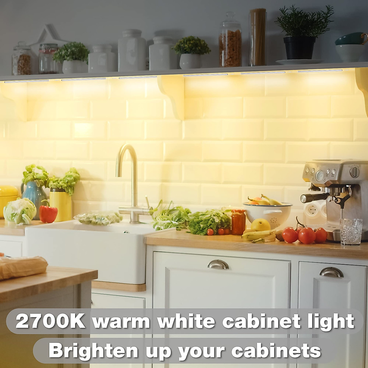 PHLSTYLE Under Cabinet Lights Plug in, 3 Pcs 12 Inch Under Cabinet Lighting, 2700K Warm White Closet Lights for Kitchen, Dimmable Under Counter Lights for Cupboard, Shelf, Workbench, Desk, Bookcase