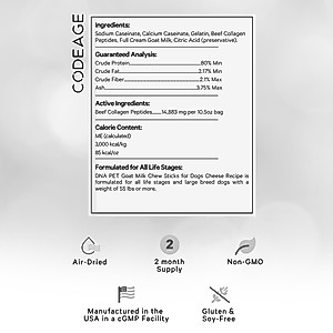 DNA PET Goat Milk Chew Sticks for Dogs Supplement - High Protein, Beef Collagen, Cheese & Probiotics - Large Dogs Over 55 Lbs - Non-GMO, Gluten-Free, Grain-Free, Air-Dried & Handcrafted - 3-Count