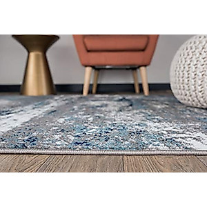 Rugshop Distressed Abstract Watercolor Area Rug 5' x 7' Blue