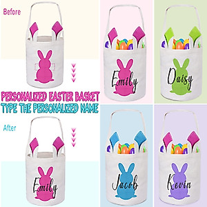 Personalized Easter Baskets for Kids, VAPCUFF Easter Basket Bags Easter Eggs Basket Easter Bunny Basket Easter Eggs Hunt Basket Personalized Easter Gifts for Girls Boys - Pink