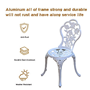 JARDIN DE CENTENNIAL Patio Bistro Set.Rust-Resistant Cast Aluminum Bistro Table Set with Umbrella Hole for Backyard (Rose White)