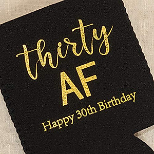 Crisky Thirty Can Cooler, 30th Birthday Decorations Beer Sleeve Party Favor, Can Covers with Insulated Covers, 12-Ounce Neoprene Coolers for Soda, Beer, Can Beverage, 12 Black Gold
