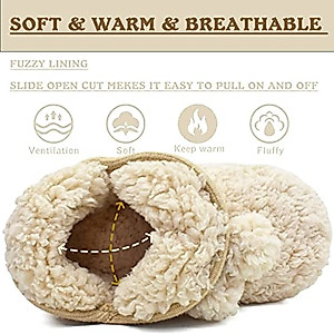 GPOS Womens Slippers with Cozy Memory foam Cute Fuzzy Winter Bootie slippers Ladies Warm Lightweight House Shoes Beige