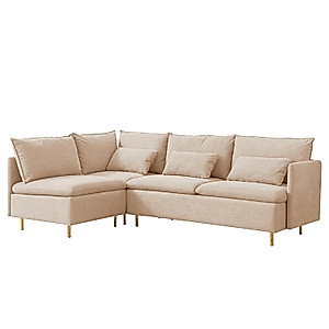 kevinplus 90.9'' Modern Sectional Sofa Couch for Living Room, Modular L-Shaped Corner Sofa Couch 3- Seat for Apartment Studio Home Office, Metal Leg and Cotton Linen Fabric, Beige