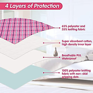OUTCREATOR 2Pack Bed Pads for Incontinence Mattress Protector Anti-Slip Pads (54" x 34") for Toddlers Kids Pets Pee Pads and Machine Washable Absorbency and Leak Proof Edge(Pink)