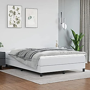 vidaXL Box Spring Bed Frame Home Indoor Bedroom Bed Accessory Wooden Upholstered Double Bed Base Furniture White 59.8"x79.9" Queen Faux Leather