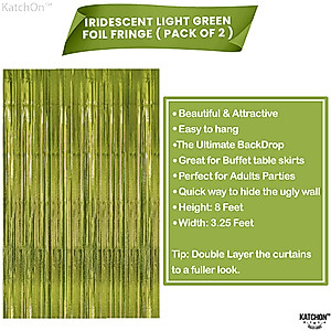KatchOn, Sage Green Foil Fringe Curtain - 3.2x8 Feet, 2 Pcs | Sage Green Backdrop for Jungle Party Decorations | Sage Green Party Decorations, Wild One Birthday Decorations | Frog Party Decorations