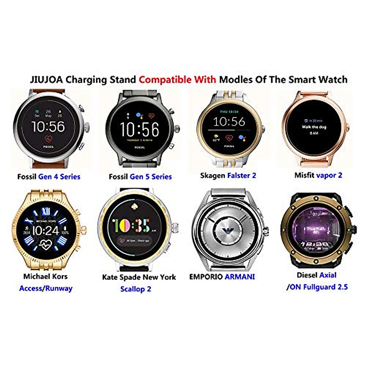 2PACK Charger Dock Compatible with Fossil Gen 5 Garrett Hr/Carlyle/Julianna,Gen 4 Explorist HR/Venture HR/Sport,Emporio Armani,Skagen falster 2,Misfit Vapor 2,Diesel Guard 2.5, Smart Watch