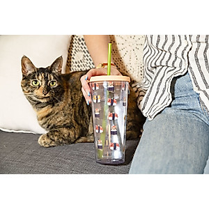 Pearhead Cat Sushi Water Tumbler, Pet Owner Travel Tumbler Cat Accessory, Cat Owner Water Cup for At Home or On-the-Go, Drink Tumbler with Twist on Lid and Reusable Straw, 22oz