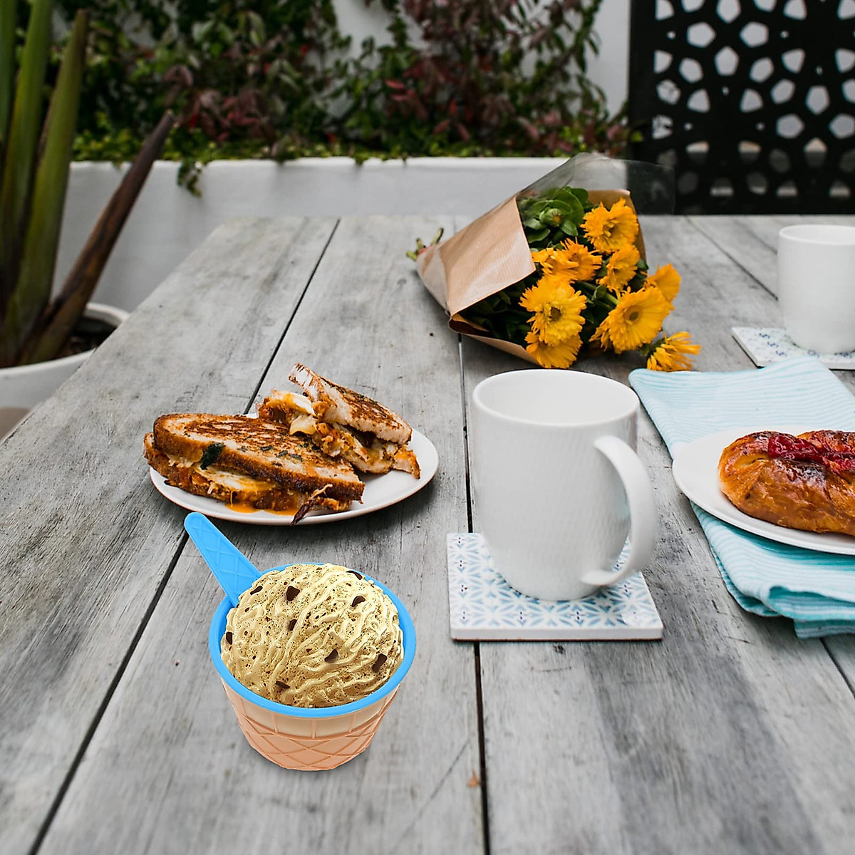 Zerodeko 4 Sets Plastic Dessert Cups with Spoon Reusable Ice Cream Bowls Sundae Cups Yogurt Dessert Bowls Ice Cream Treat Cups for Home Party Supplies Kids Mixing Bowls