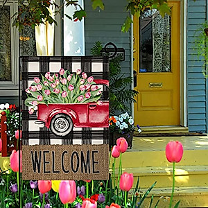 Spring Garden Flag 12x18 Vertical Double Sided Burlap Easter Tulip Farmhouse Yard Outdoor Decoration 12 x 18 Inches