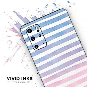 DesignSkinz Pink to Blue Watercolor Ombre Stripes Protective Vinyl Decal Wrap Skin Cover Compatible with The Samsung Galaxy S20 (Screen Trim & Back Glass Skin)