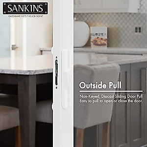 SANKINS Sliding Patio Door Handle Pull Set with Mortise Lock, Full Replacement White Diecast Non-Keyed Gate Handle Set for Sliding Glass Door, Fits 3-15/16” Hole Spacing
